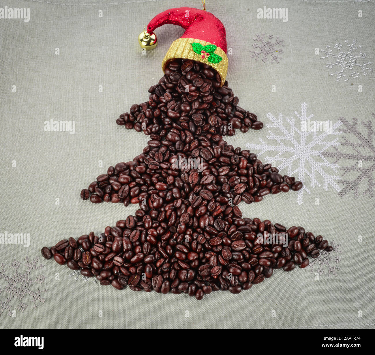 coffee beans christmas tree whit christmas decoration Stock Photo - Alamy