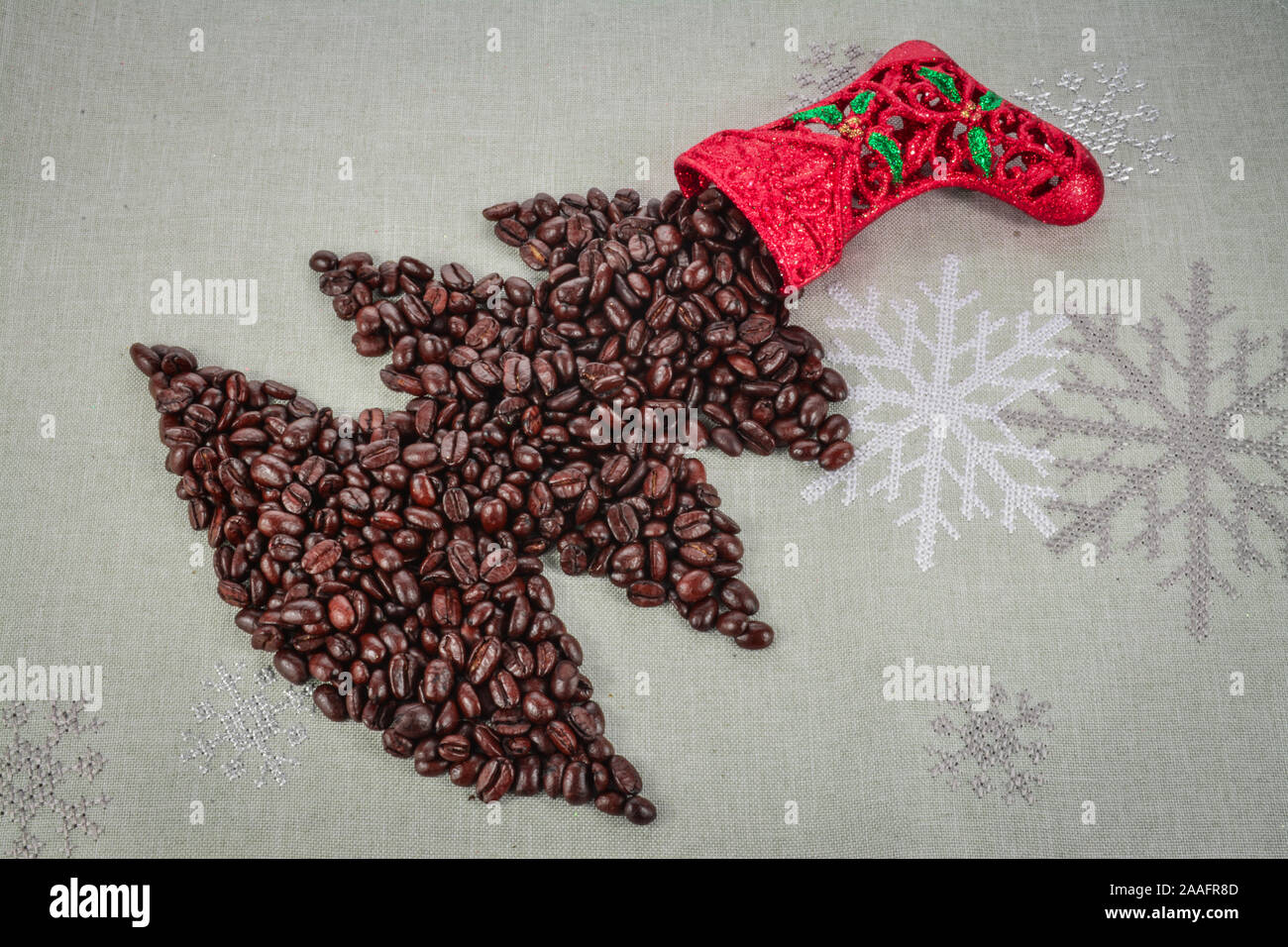 coffee beans christmas tree whit christmas decoration Stock Photo - Alamy