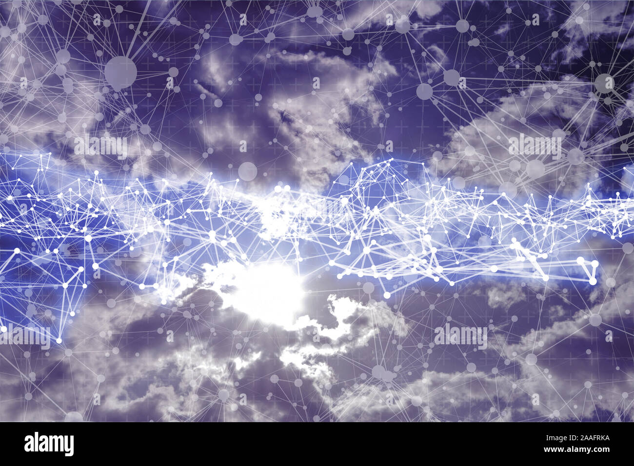 communication lines network against the sky, web network connections ...