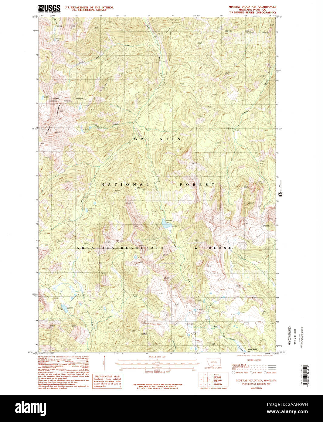 USGS TOPO Map Montana MT Mineral Mountain 265419 1987 24000 Restoration Stock Photo - Alamy