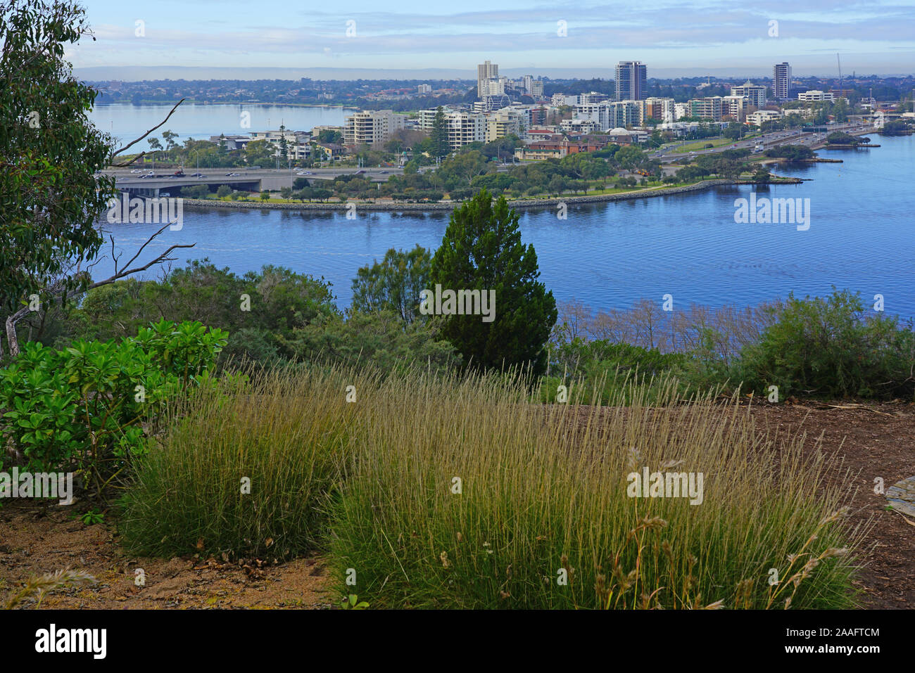 PERTH, AUSTRALIA -11 JUL 2019- View of the cityscape skyline of the ...