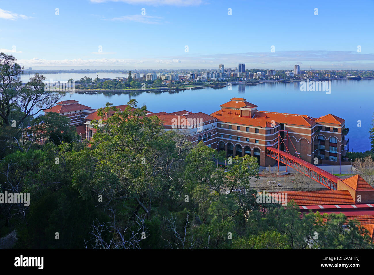 PERTH, AUSTRALIA -11 JUL 2019- View of the cityscape skyline of the ...