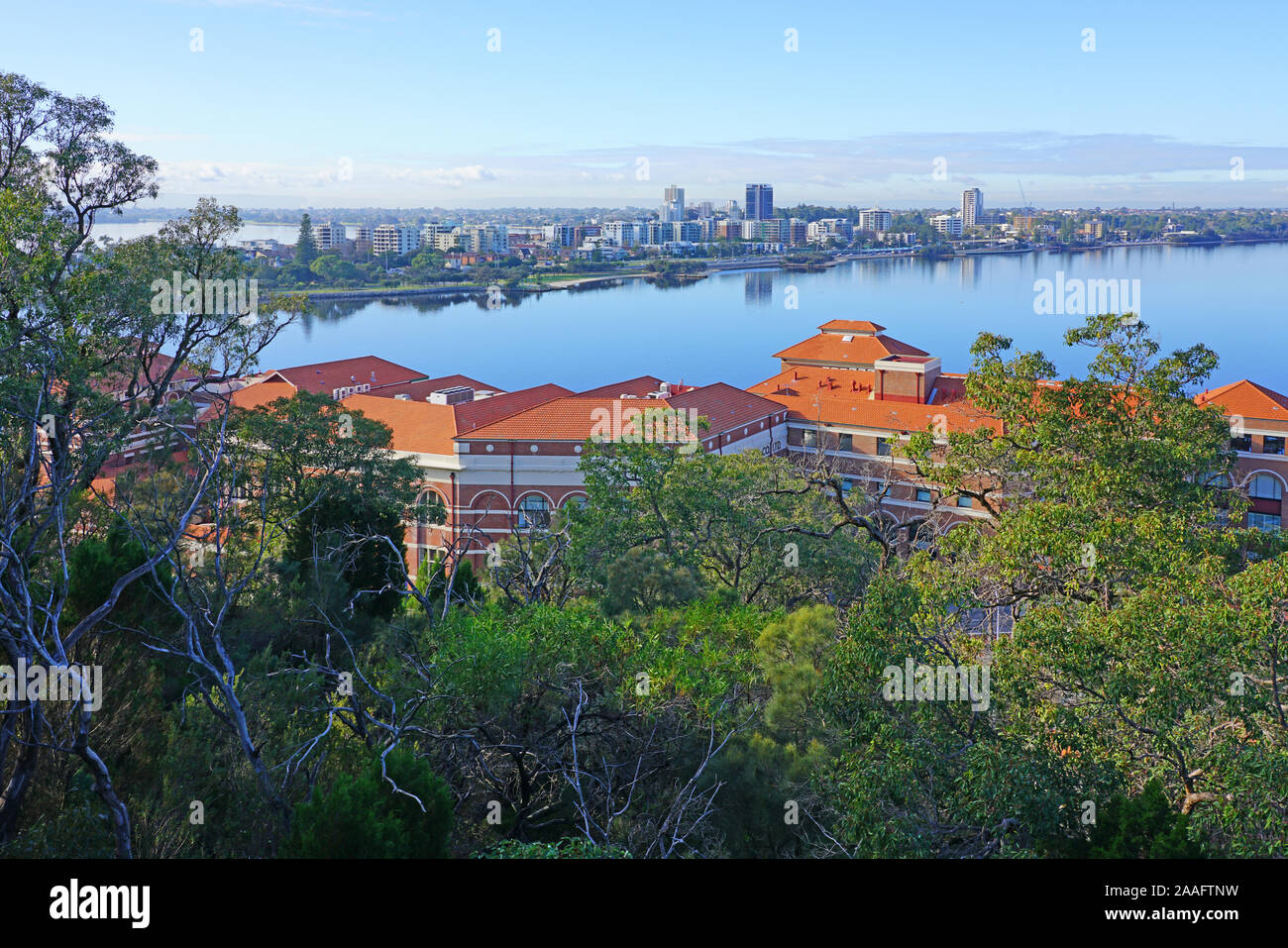 PERTH, AUSTRALIA -11 JUL 2019- View of the cityscape skyline of the ...