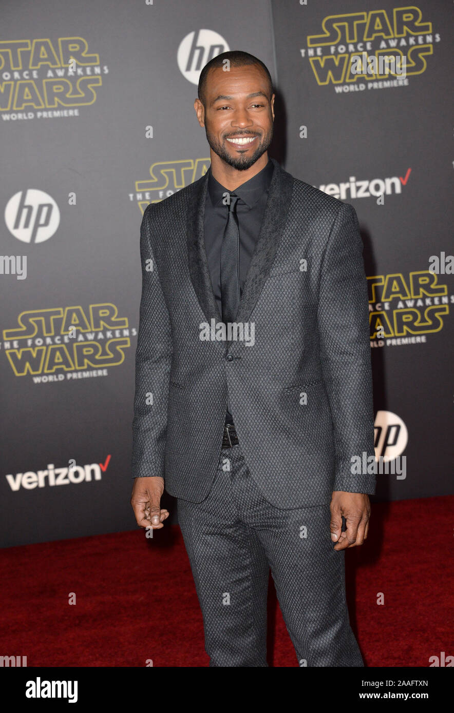LOS ANGELES, CA - DECEMBER 14, 2015: Actor Isaiah Mustafa at the world ...