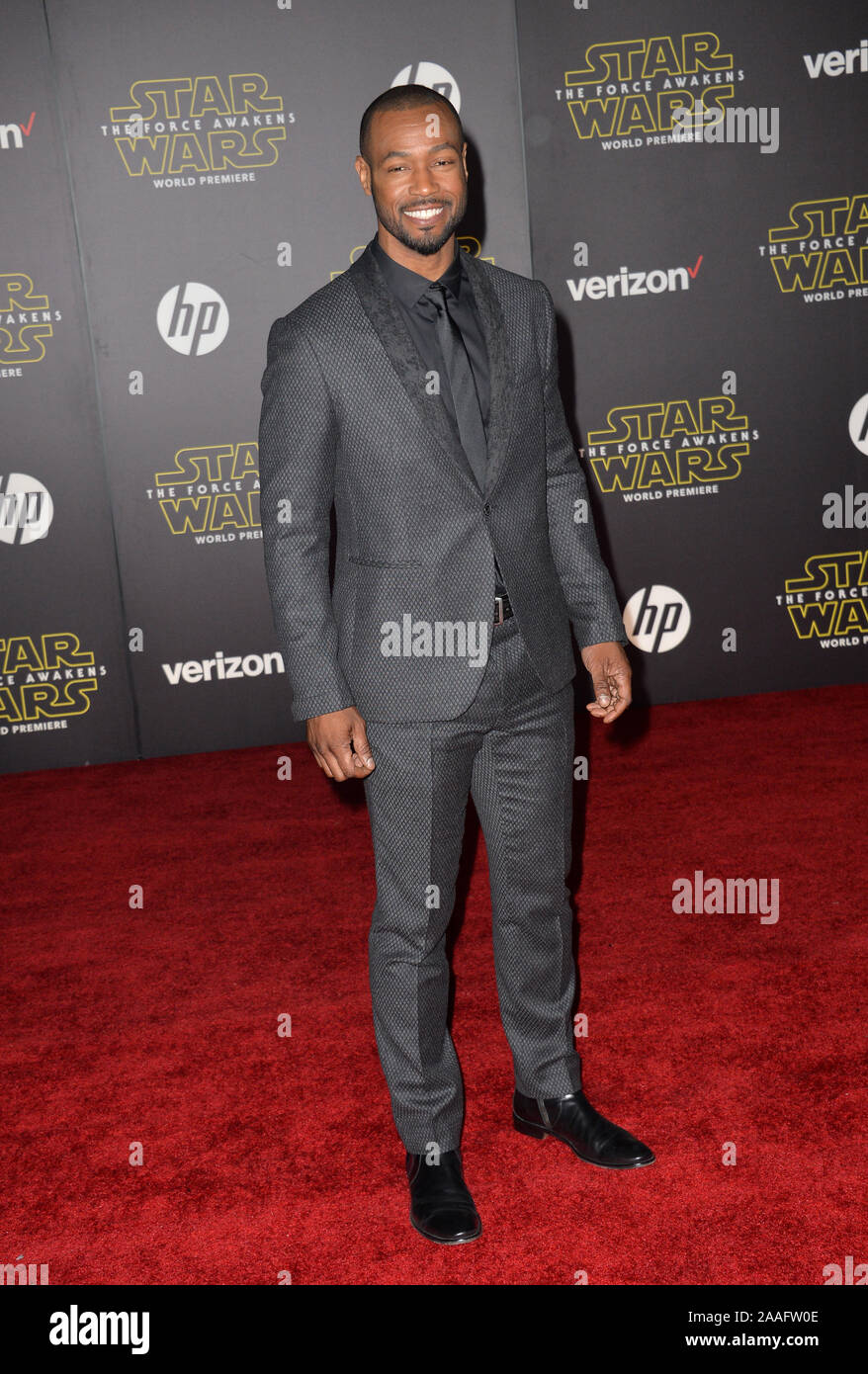 LOS ANGELES, CA - DECEMBER 14, 2015: Actor Isaiah Mustafa at the world ...