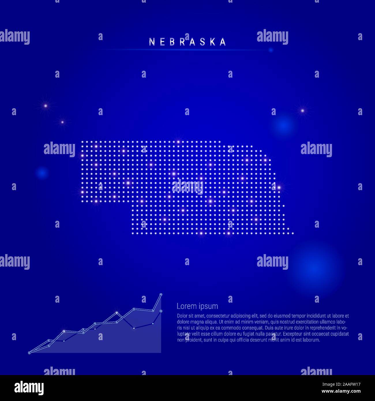 Nebraska US state illuminated map with glowing dots. Infographics ...