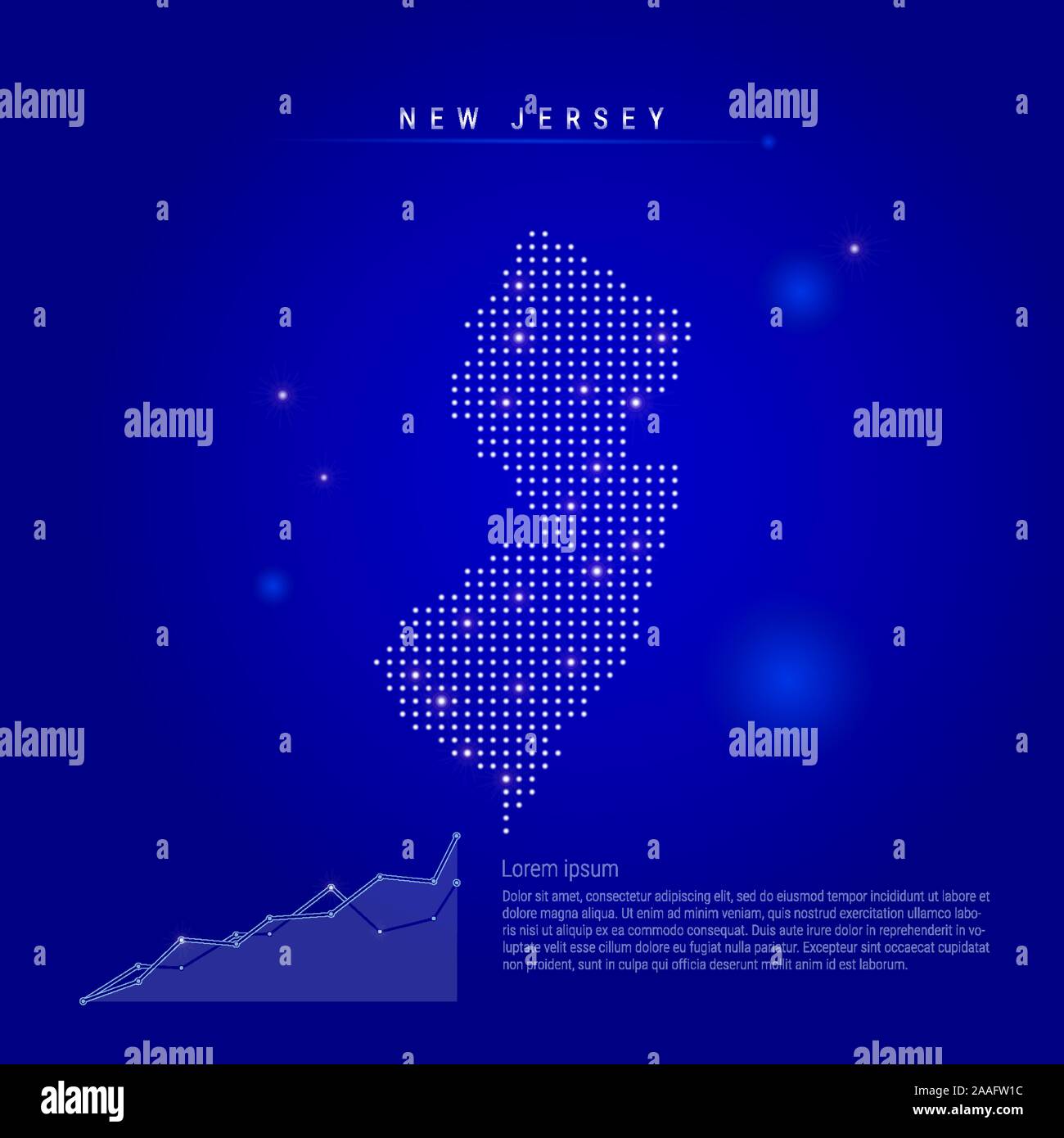New Jersey US state illuminated map with glowing dots. Infographics ...