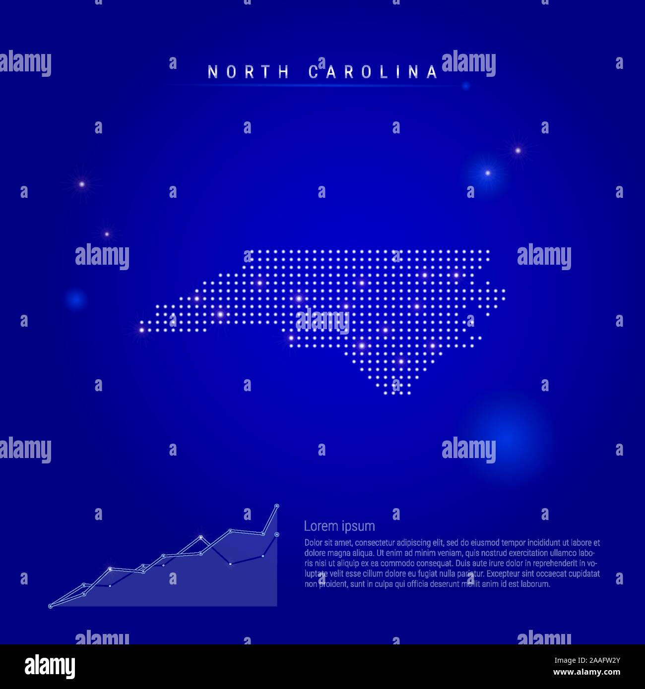 North Carolina US state illuminated map with glowing dots. Infographics ...