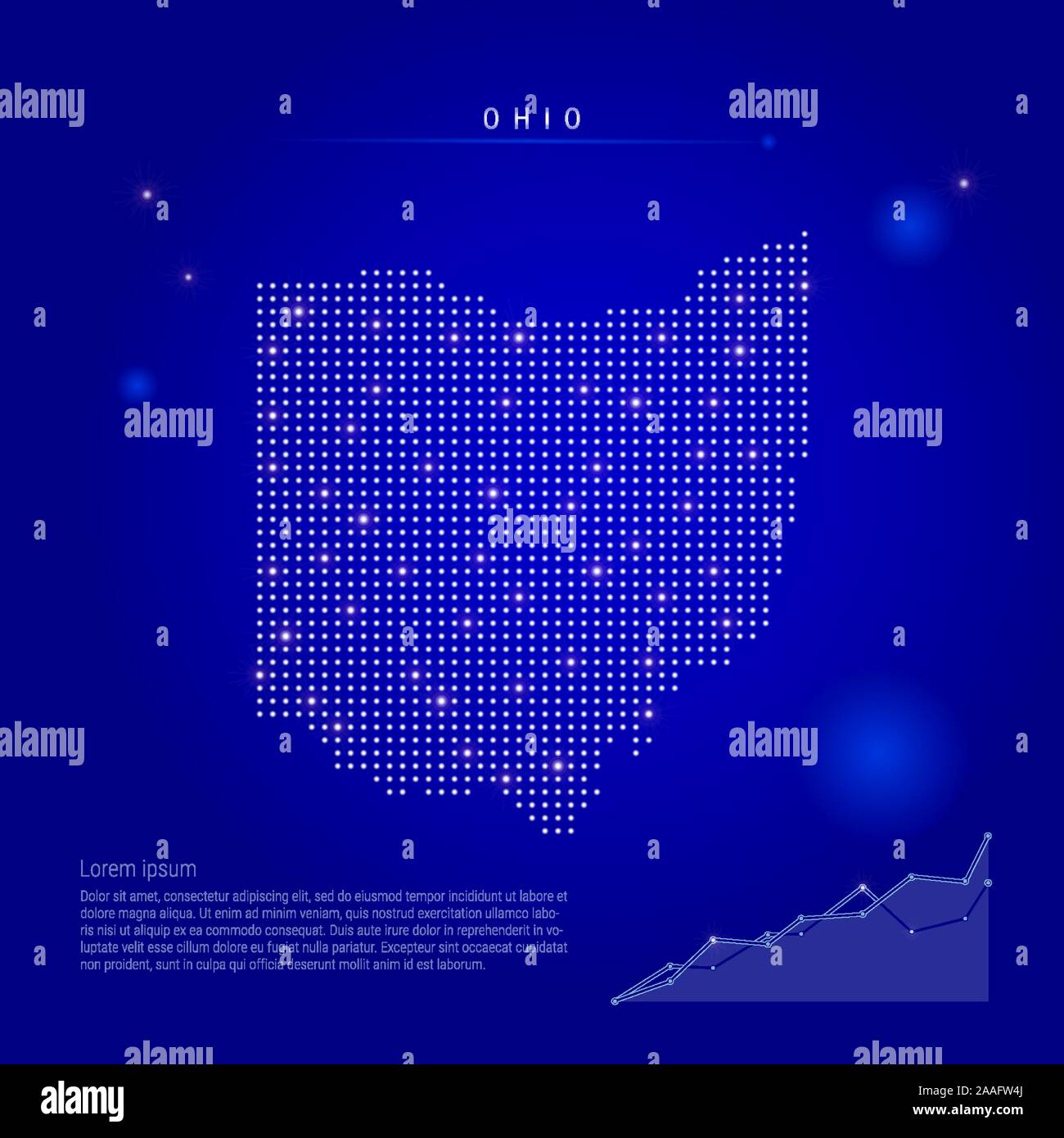 Ohio US state illuminated map with glowing dots. Infographics elements ...