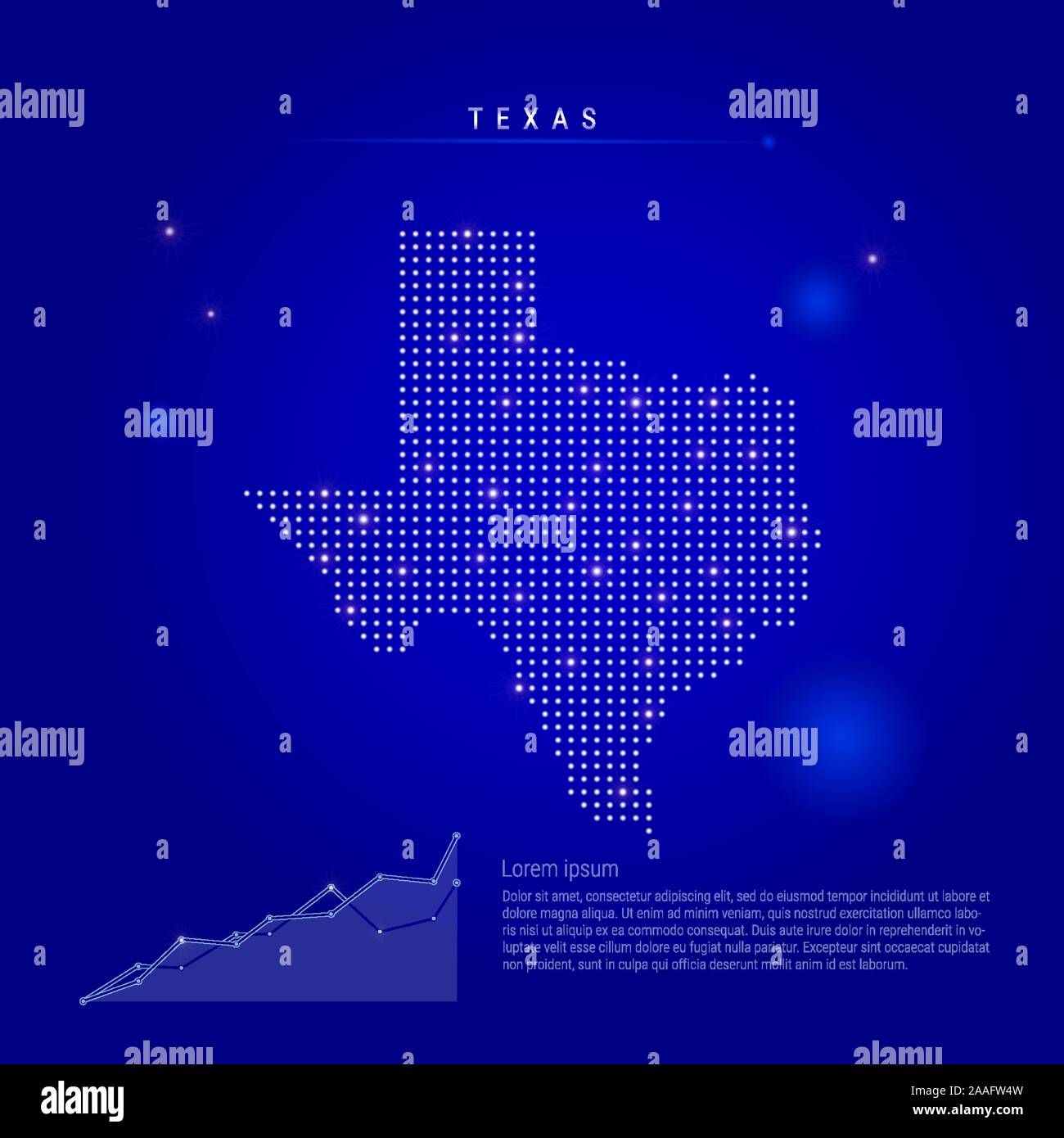 Texas US state illuminated map with glowing dots. Infographics elements ...