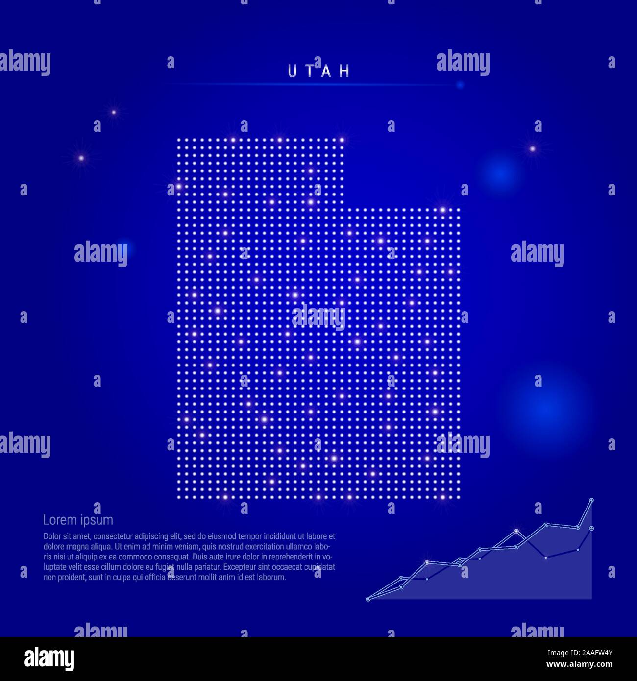 Utah US state illuminated map with glowing dots. Infographics elements ...