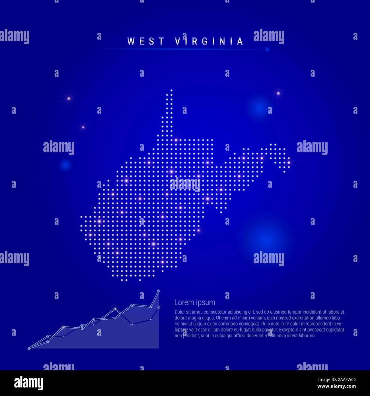 West Virginia US state illuminated map with glowing dots. Infographics ...