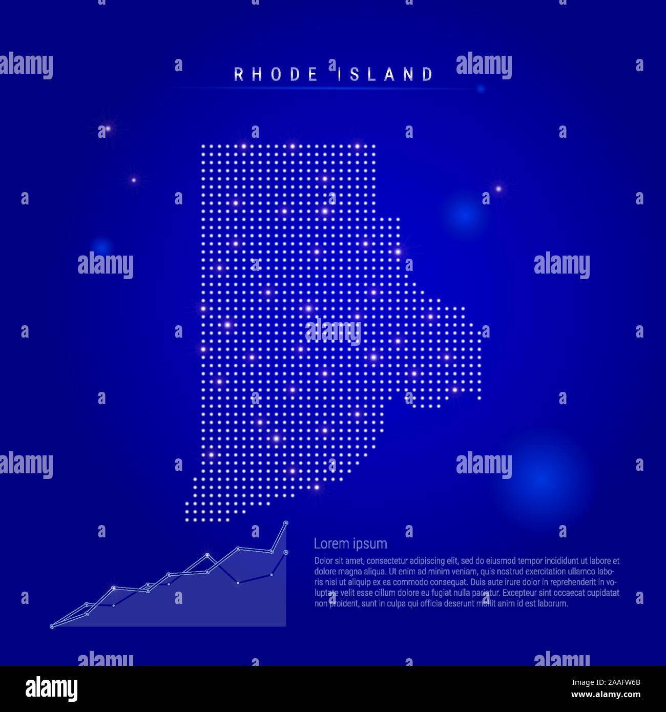 Rhode Island US state illuminated map with glowing dots. Infographics ...