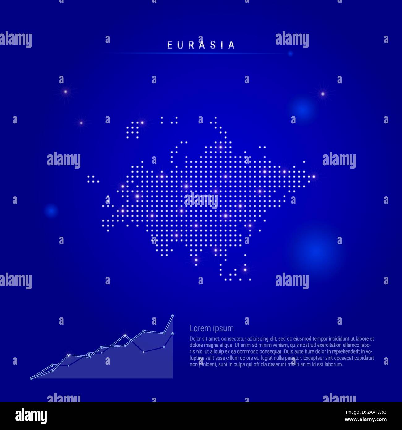 Eurasia illuminated map with glowing dots. Infographics elements. Dark ...