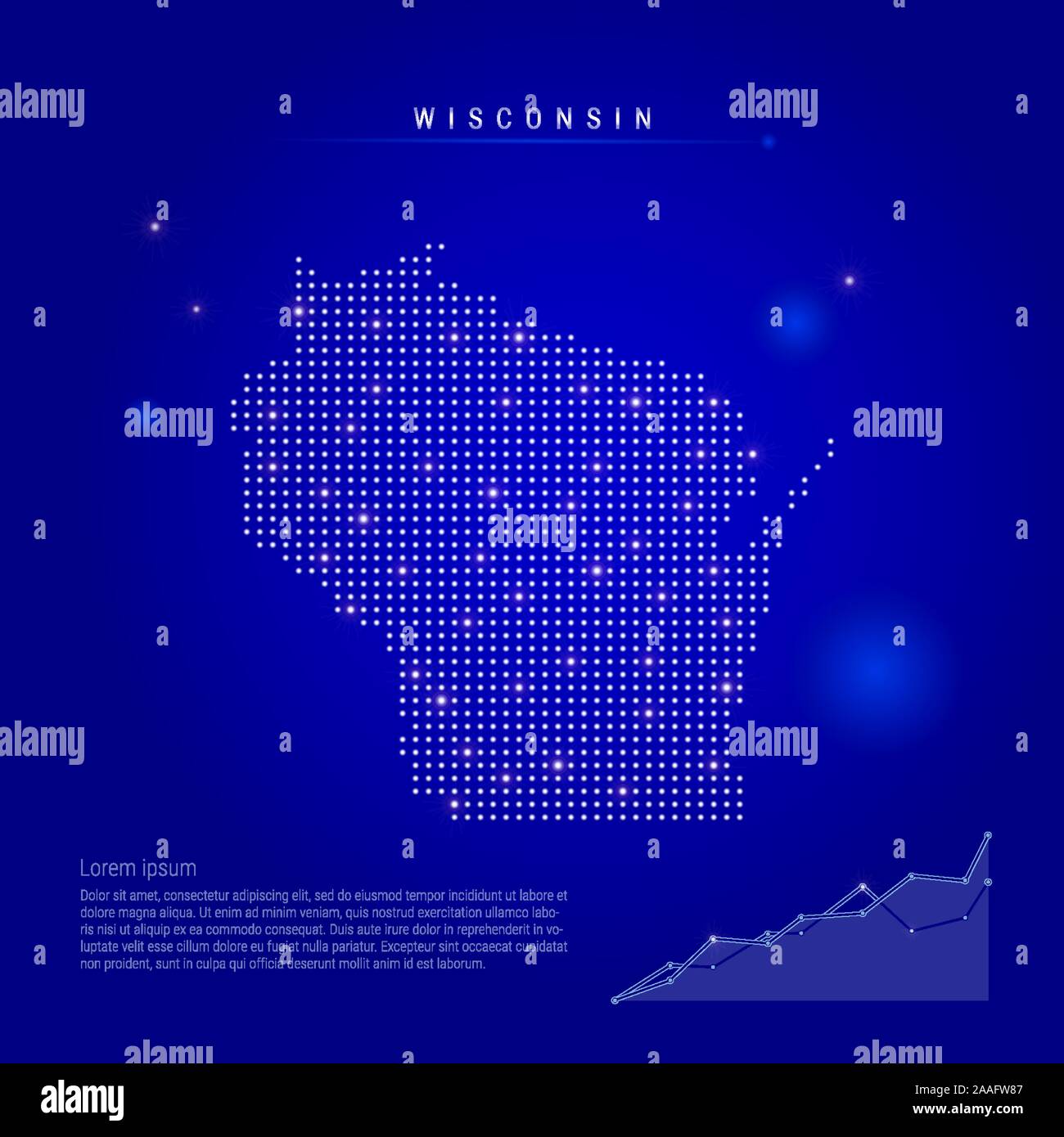 Wisconsin US state illuminated map with glowing dots. Infographics ...