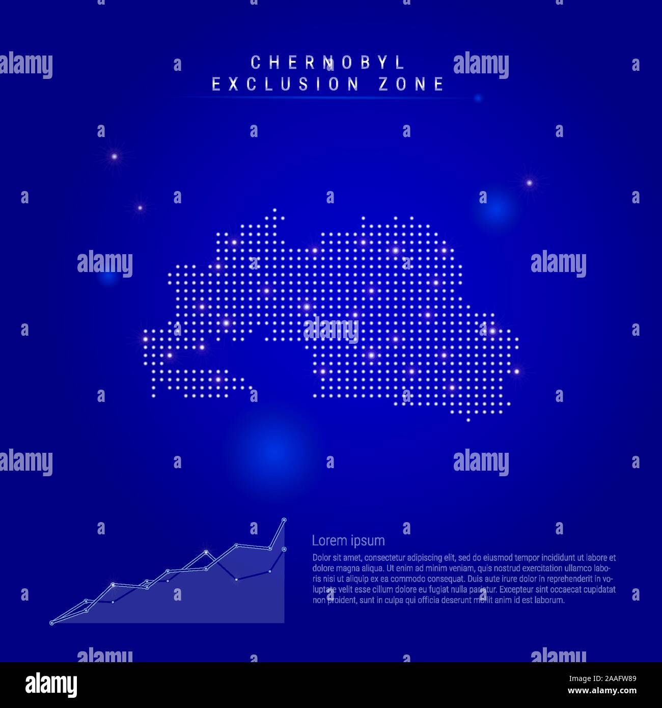 Chernobyl Exclusion Zone illuminated map with glowing dots ...