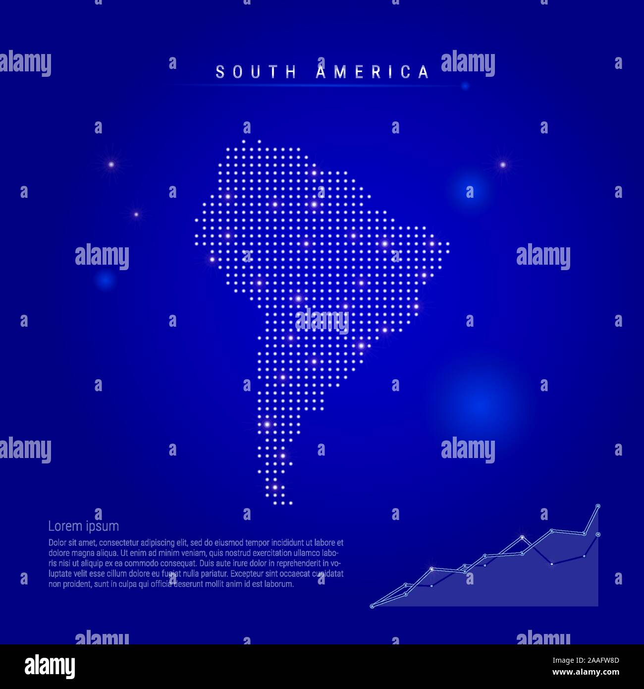 South America illuminated map with glowing dots. Infographics elements ...