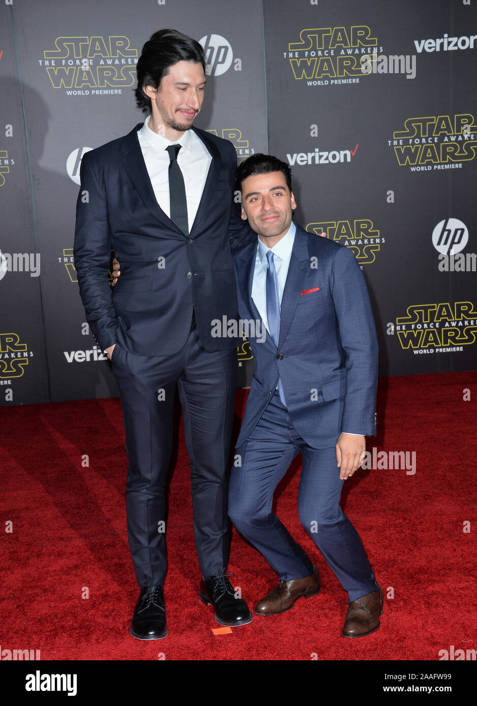 LOS ANGELES, CA - DECEMBER 14, 2015: Actors Adam Driver & Oscar Isaac ...