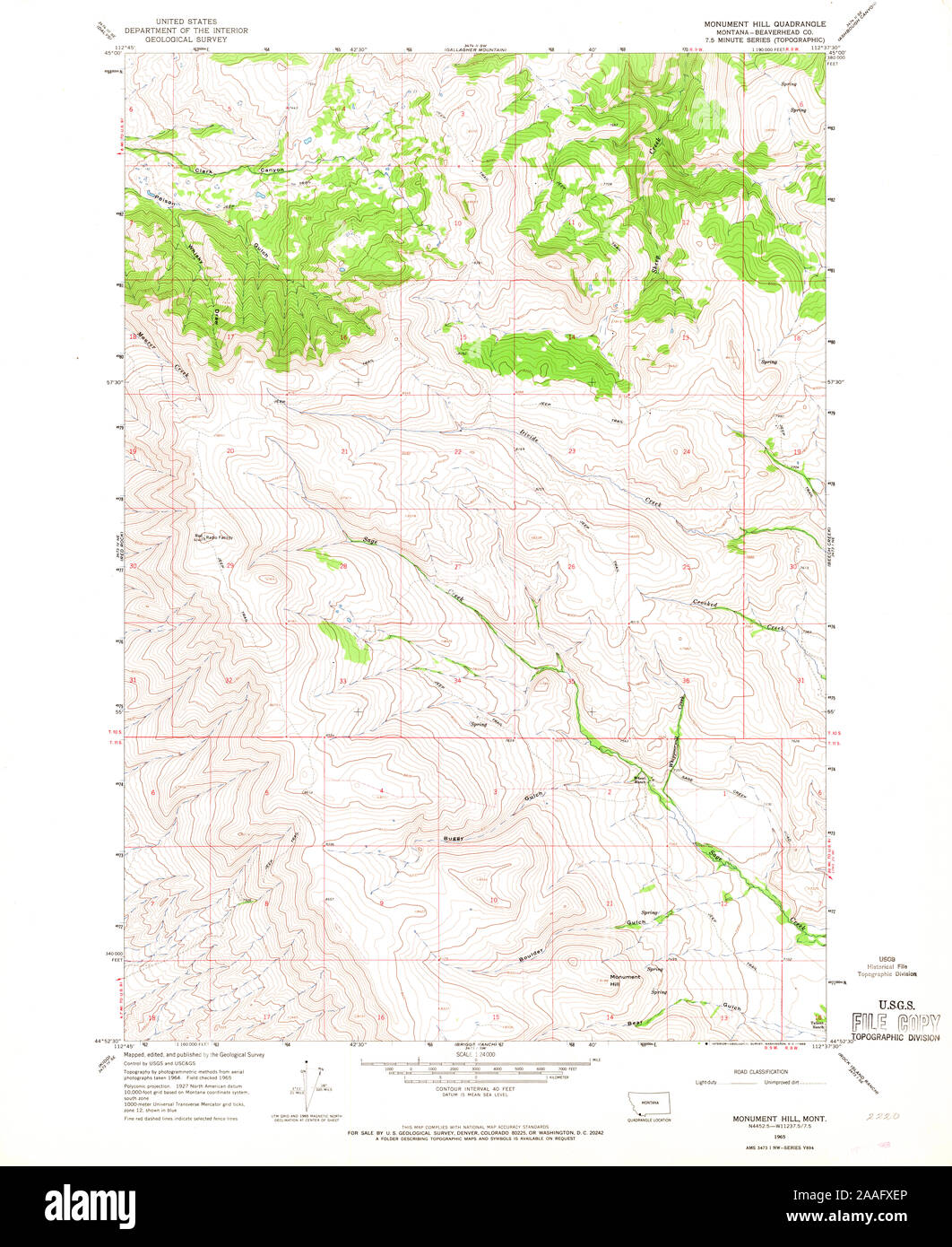 USGS TOPO Map Montana MT Monument Hill 265470 1965 24000 Restoration ...