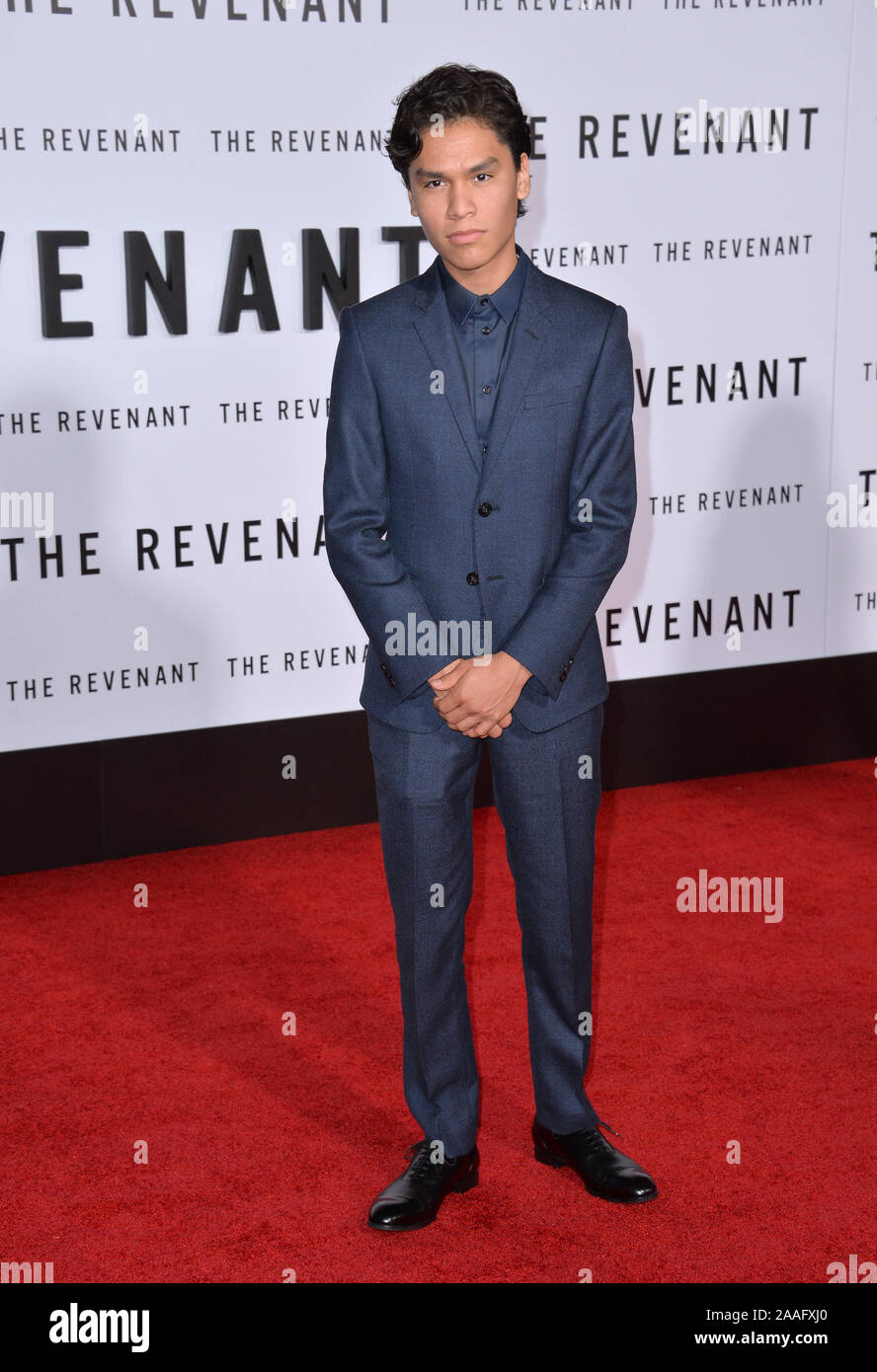 LOS ANGELES, CA - DECEMBER 16, 2015: Actor Forrest Goodluck at the Los Angeles premiere of his ...