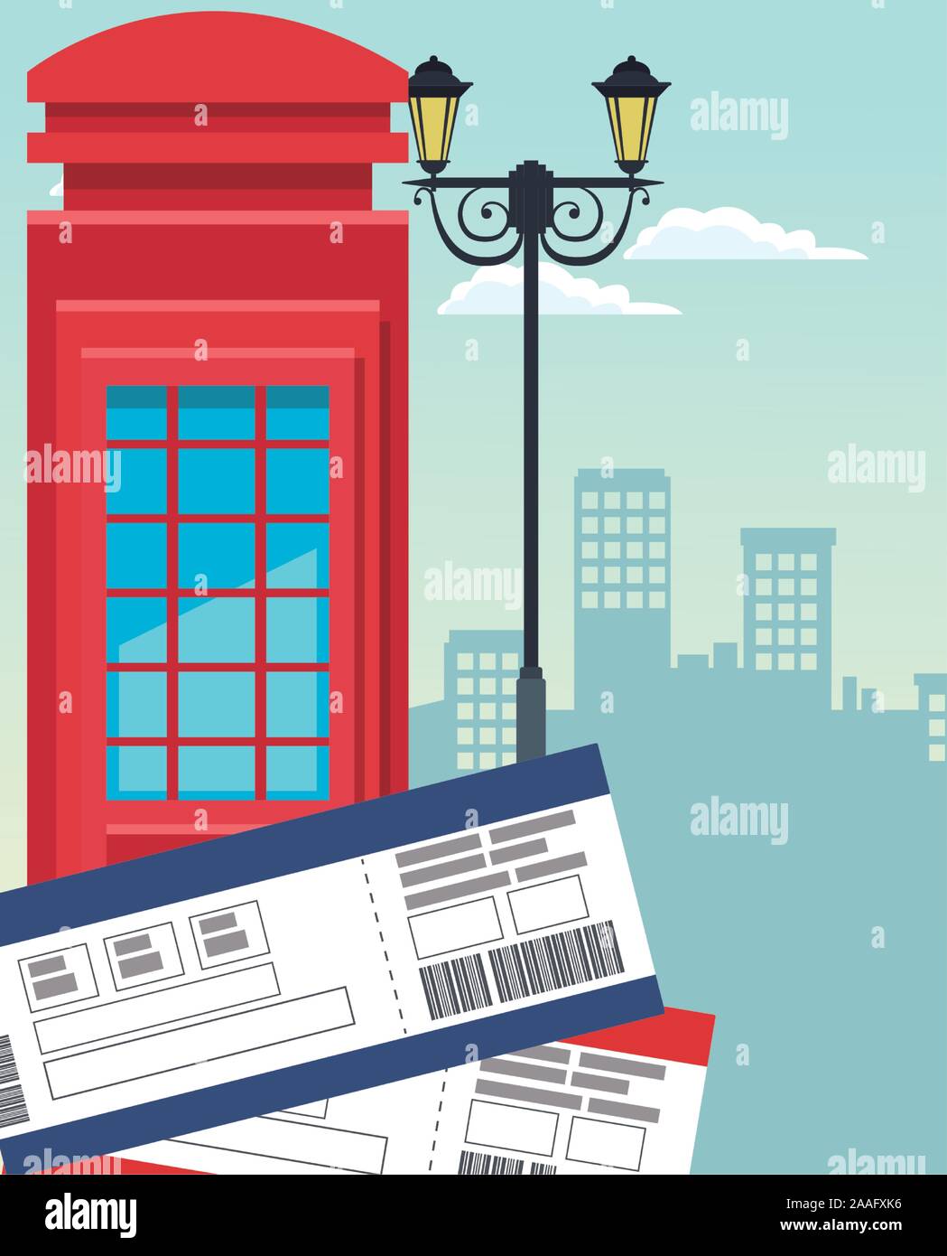red telephone box and street lamp with passboards Stock Vector Image ...