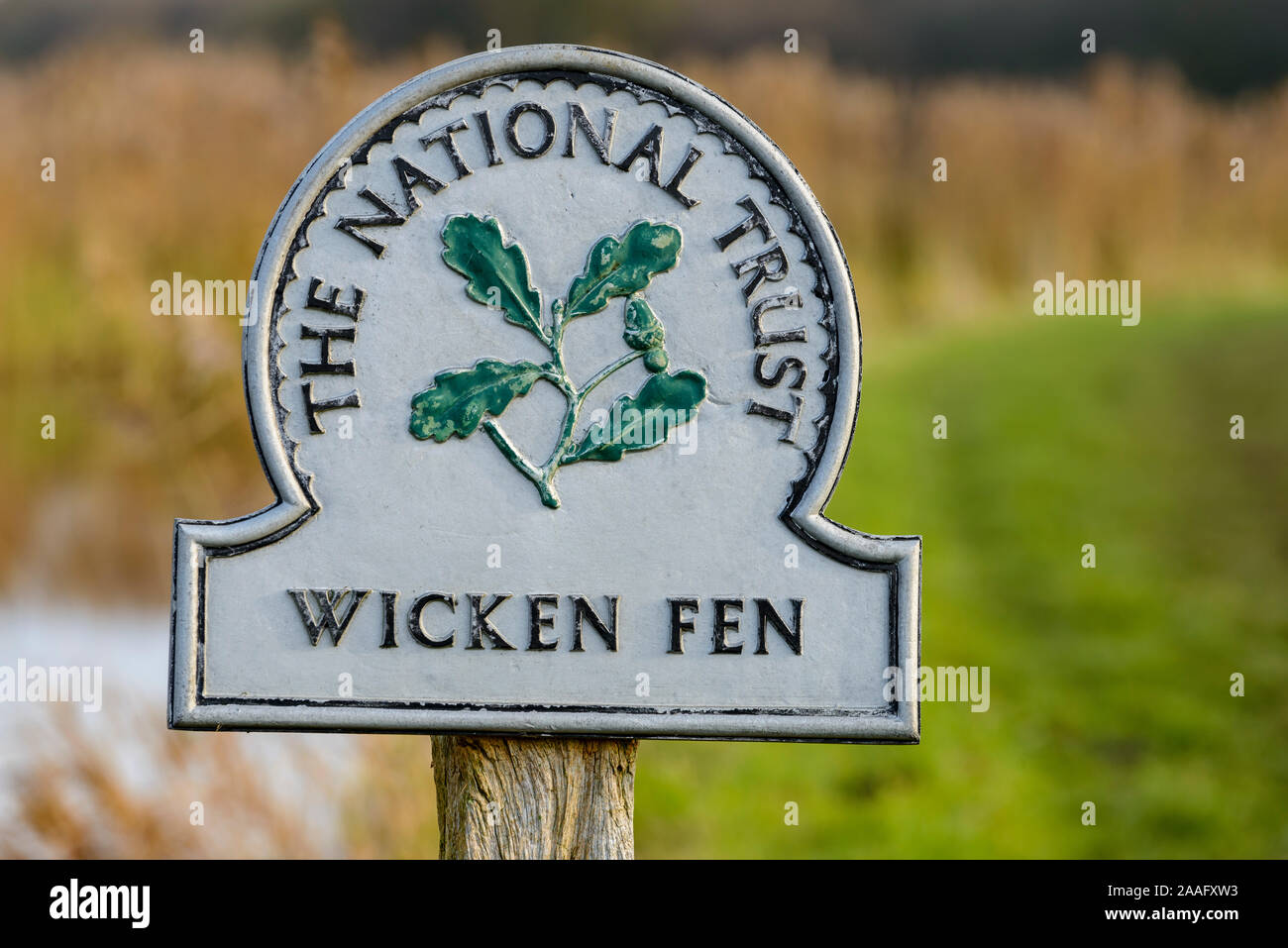 A sign post on the boundary of Wicken Fen which is owned and run by the ...
