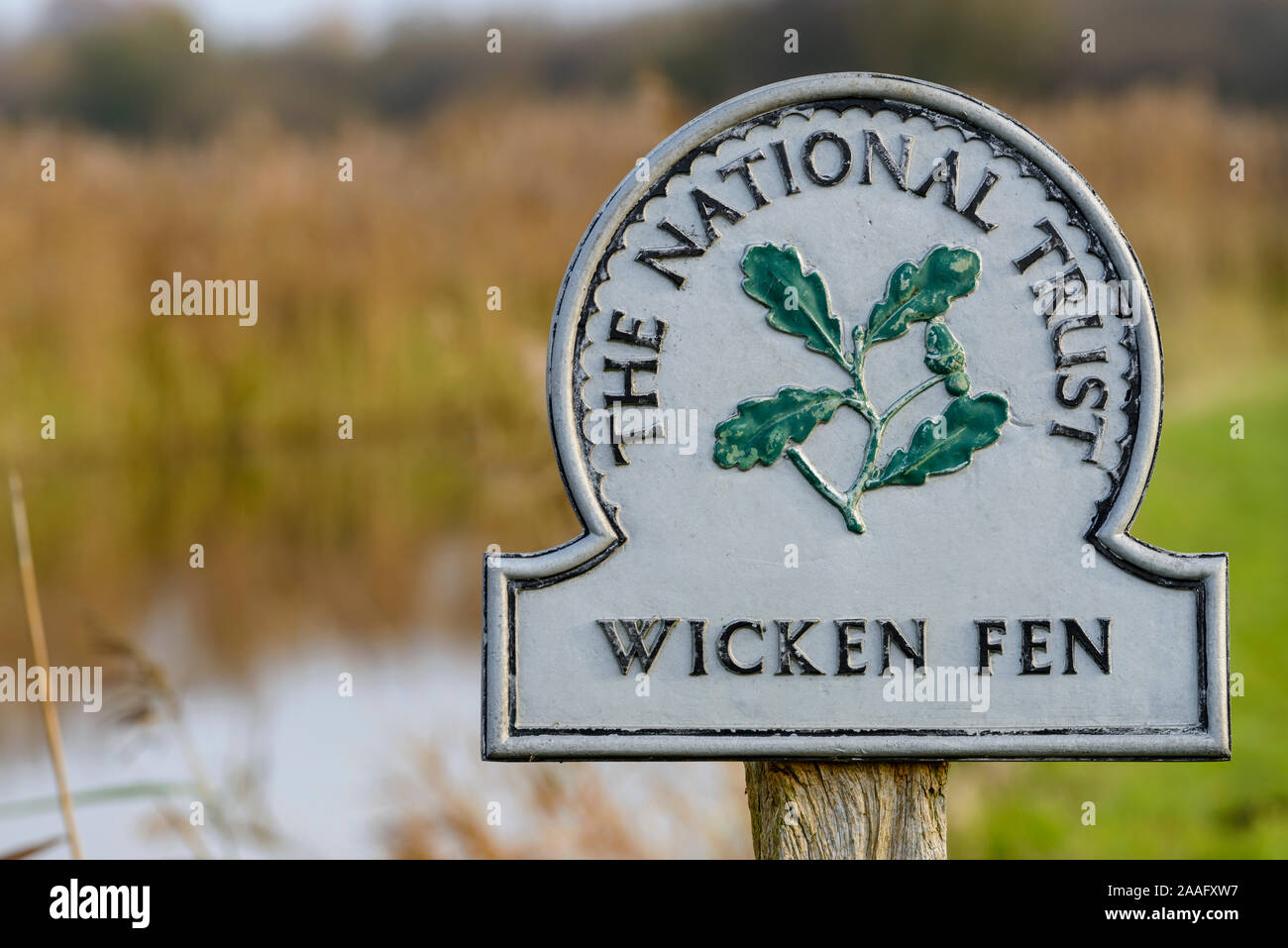 A sign post on the boundary of Wicken Fen which is owned and run by the ...