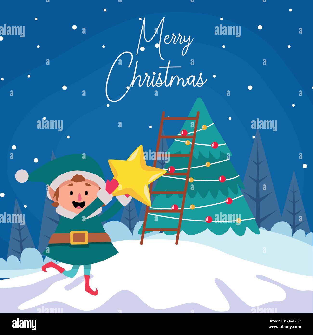 Santas helper and christmas tree, colorful design Stock Vector Image ...