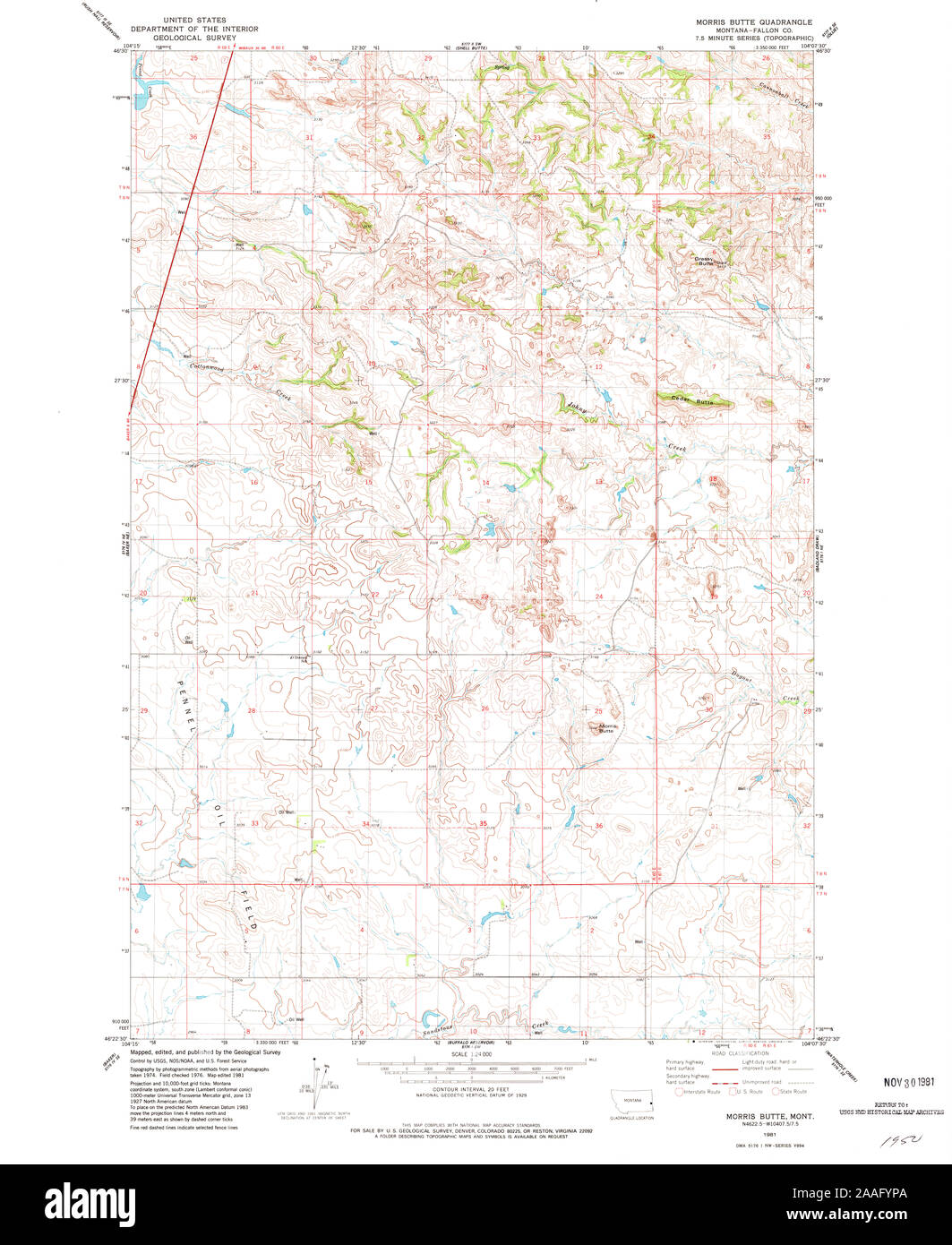 USGS TOPO Map Montana MT Morris Butte 265510 1981 24000 Restoration ...