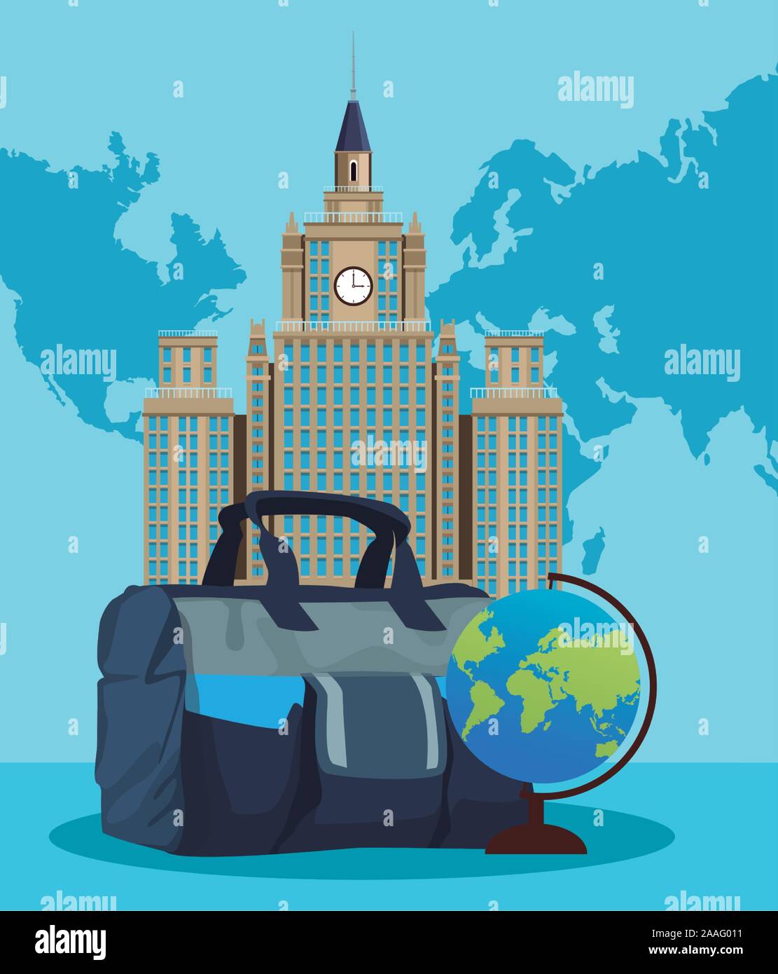 iconic building with travel bag and globe icon Stock Vector Image & Art ...