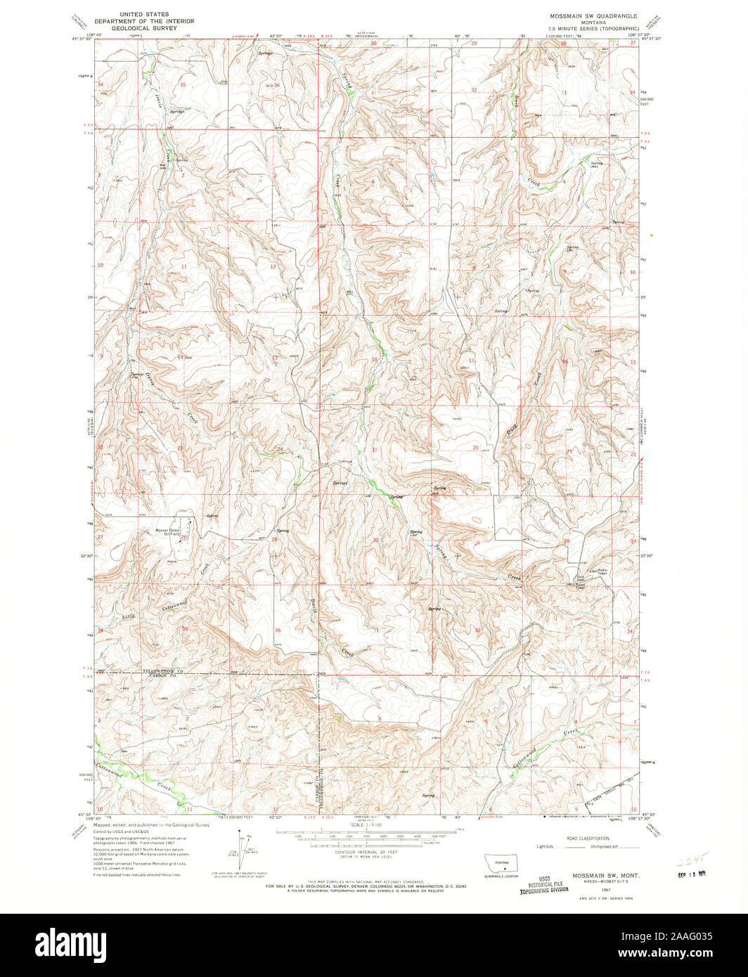 USGS TOPO Map Montana MT Mossmain SW 265525 1967 24000 Restoration ...