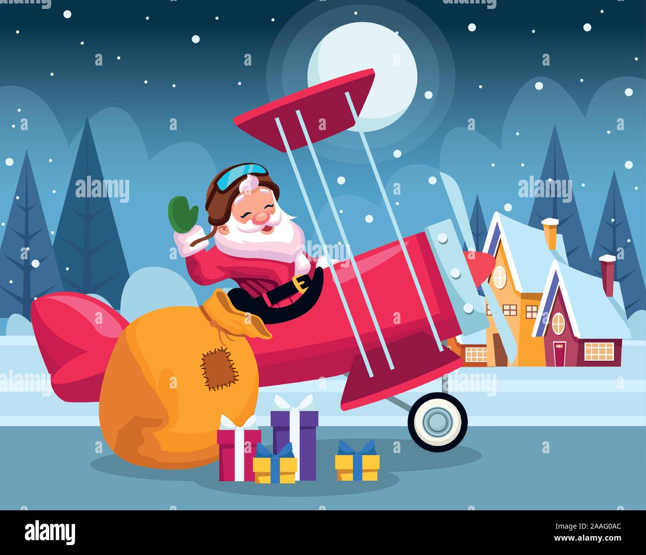 cartoon santa claus in a airplane with gift boxes Stock Vector Image ...