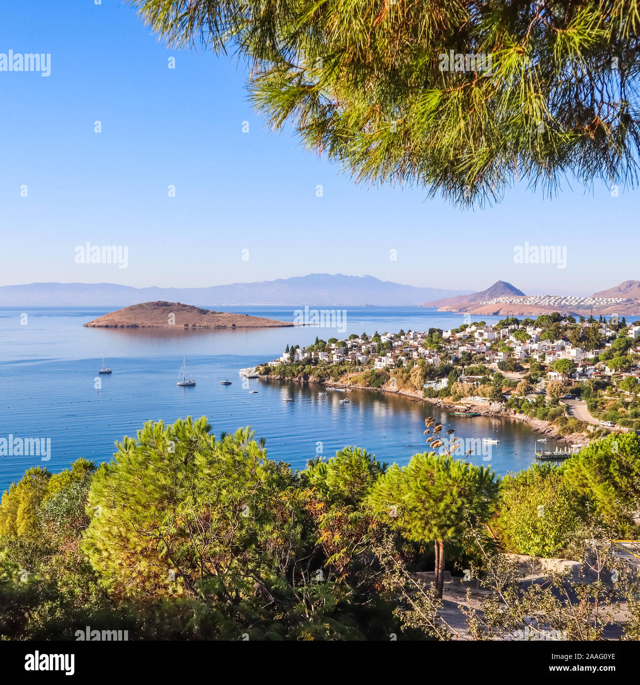 Aegean coast with marvelous blue water, rich nature, islands, mountains ...