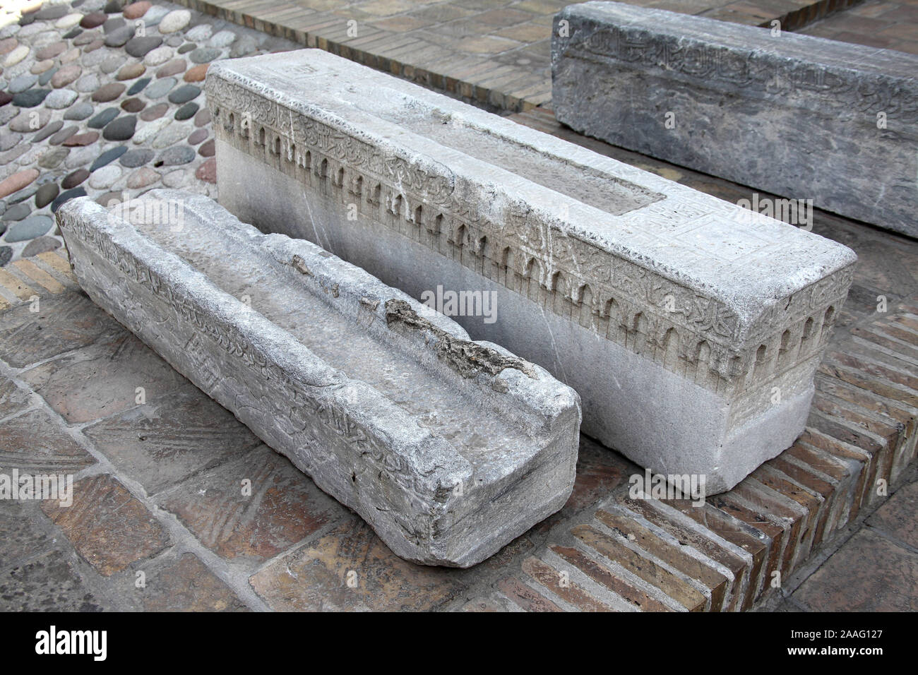 Carved mausoleum stones at Hazrat Imam Complex in Tashkent Stock Photo ...