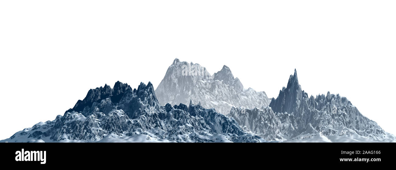 3D illustration snow-capped mountains Isolate on white background Stock ...