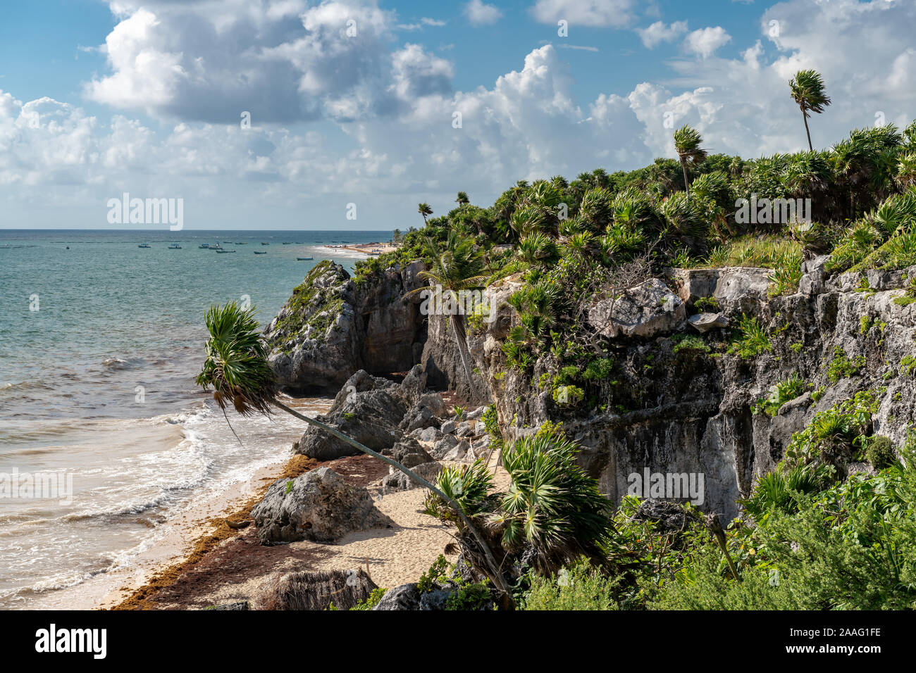 Beautiful beach in Tulum Mexico, Mayan ruins on top of the cliff Stock ...