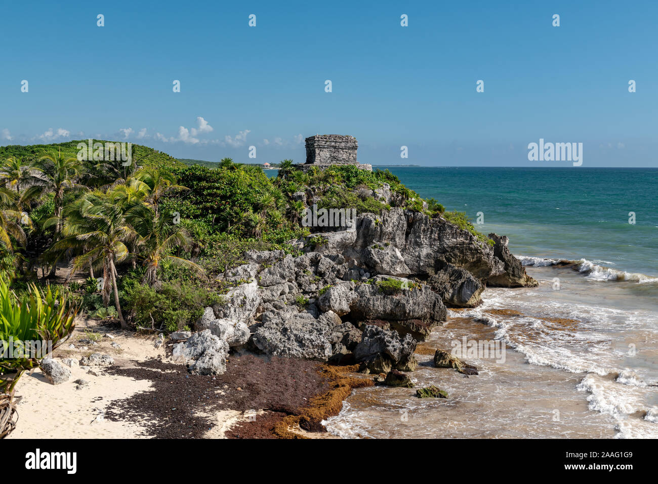 Beautiful beach in Tulum Mexico, Mayan ruins on top of the cliff Stock ...
