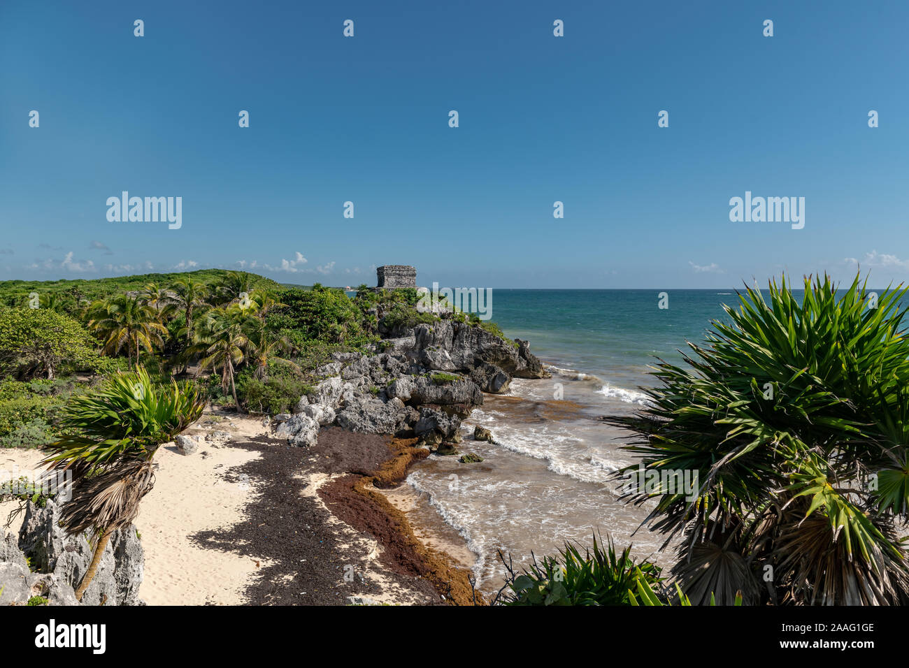 Beautiful beach in Tulum Mexico, Mayan ruins on top of the cliff Stock ...
