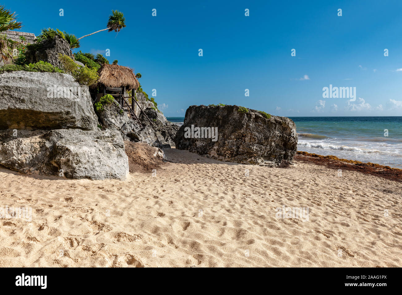 Beautiful beach in Tulum Mexico, Mayan ruins on top of the cliff Stock ...