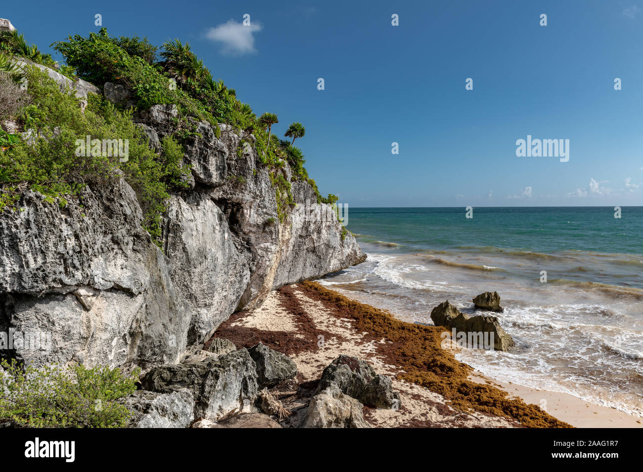 Beautiful beach in Tulum Mexico, Mayan ruins on top of the cliff Stock ...