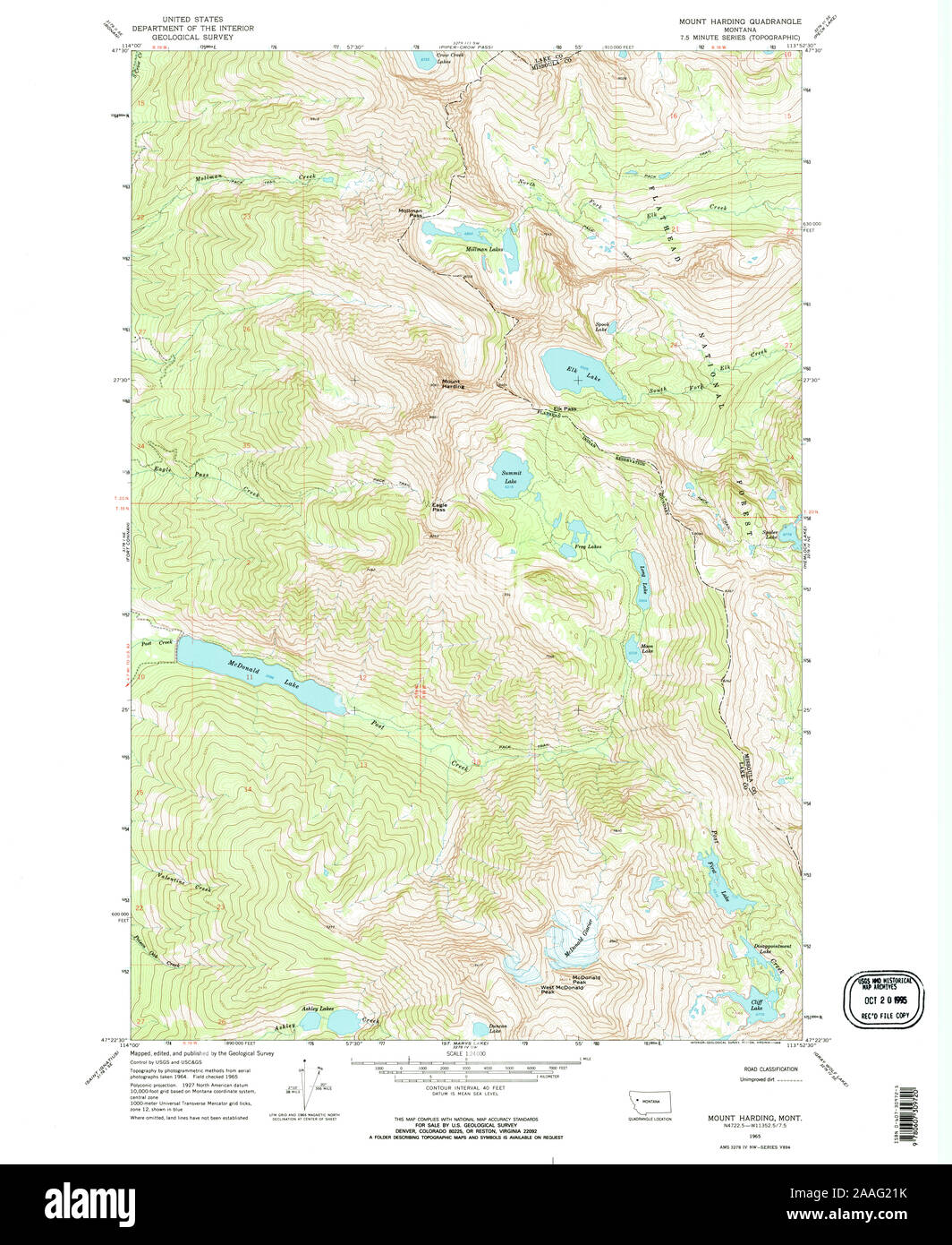 USGS TOPO Map Montana MT Mount Harding 265578 1965 24000 Restoration ...