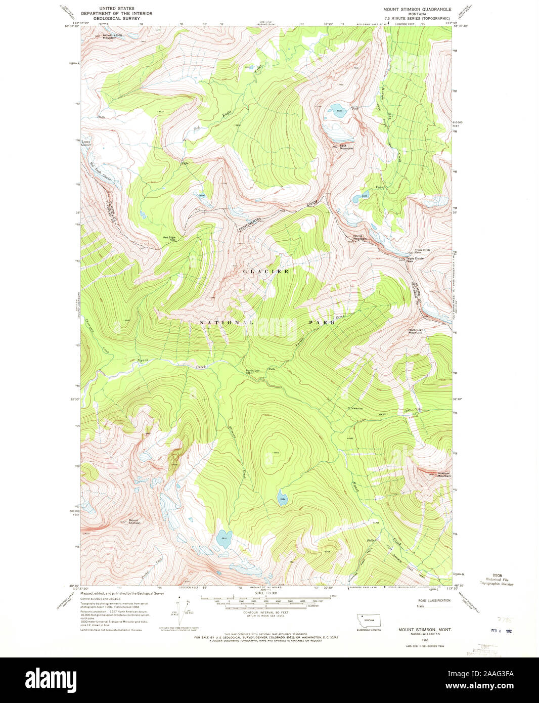 USGS TOPO Map Montana MT Mount Stimson 265629 1968 24000 Restoration ...