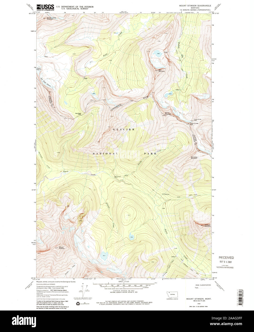 USGS TOPO Map Montana MT Mount Stimson 265628 1968 24000 Restoration ...