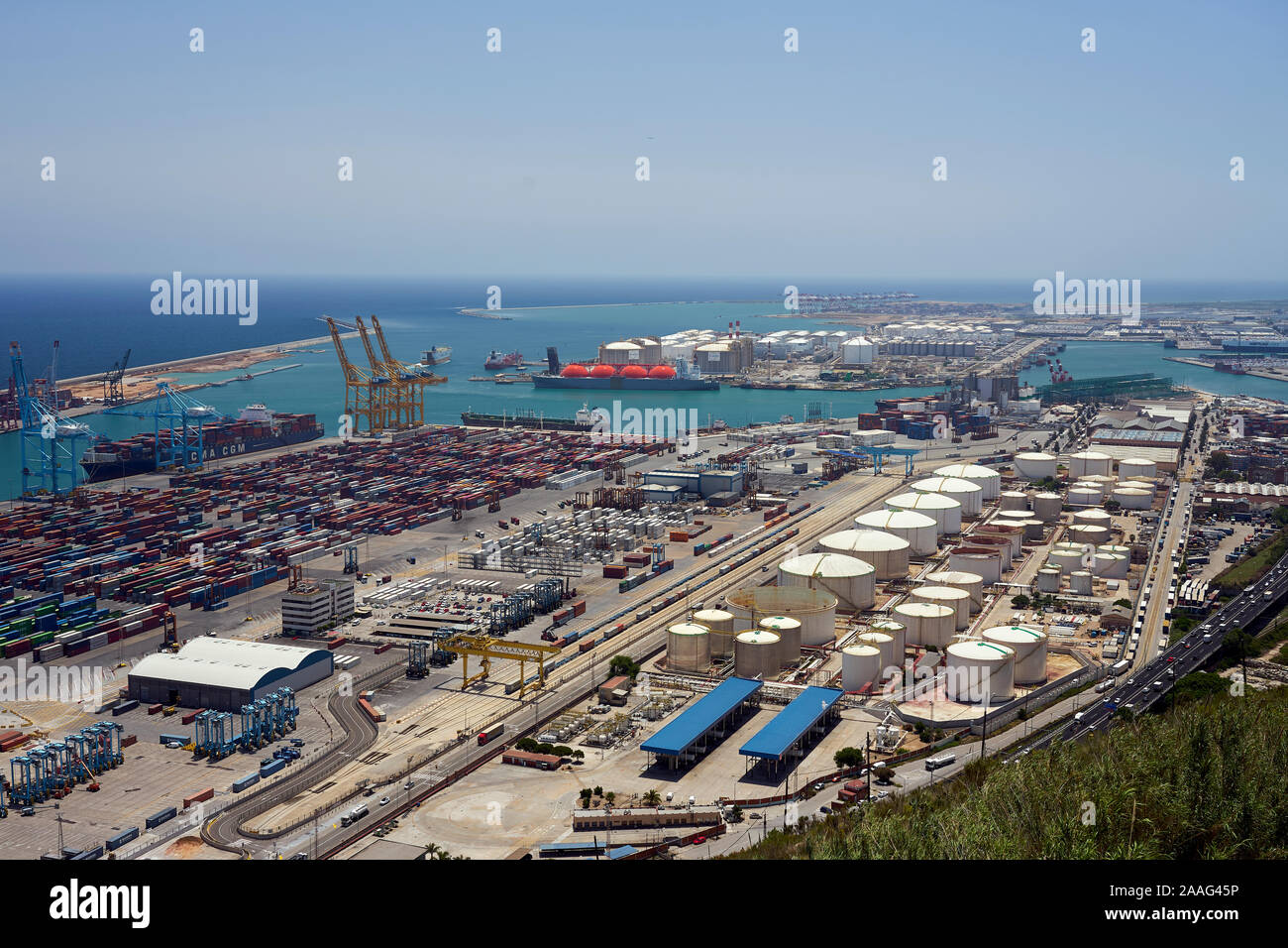 The container terminal at the port of Barcelona in Spain Stock Photo ...