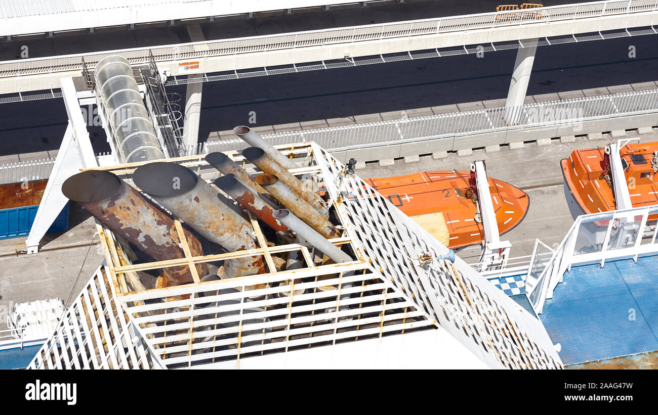 Ship emissions of a ship in port Stock Photo - Alamy