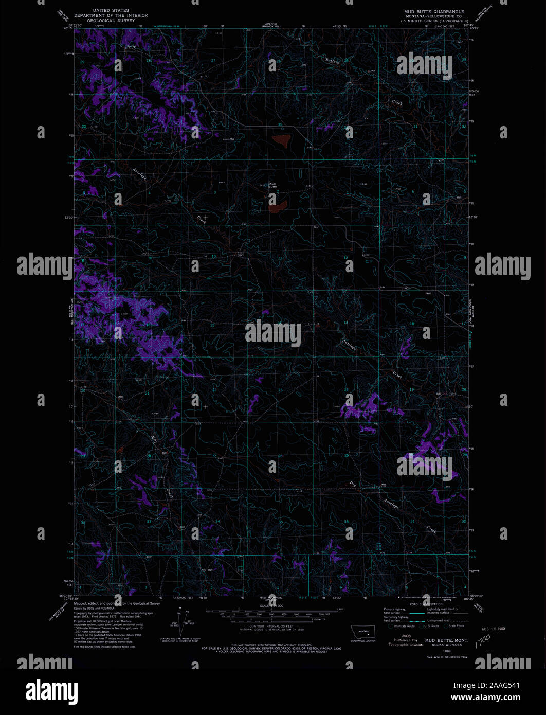 USGS TOPO Map Montana MT Mud Butte 265658 1980 24000 Inverted ...