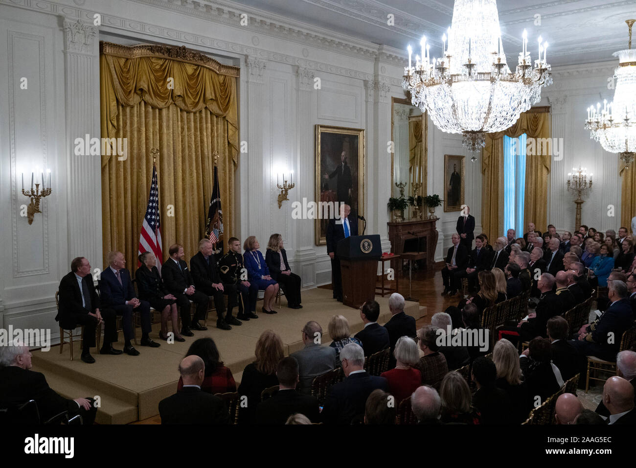 United States President Donald J. Trump speaks during an East Room ...
