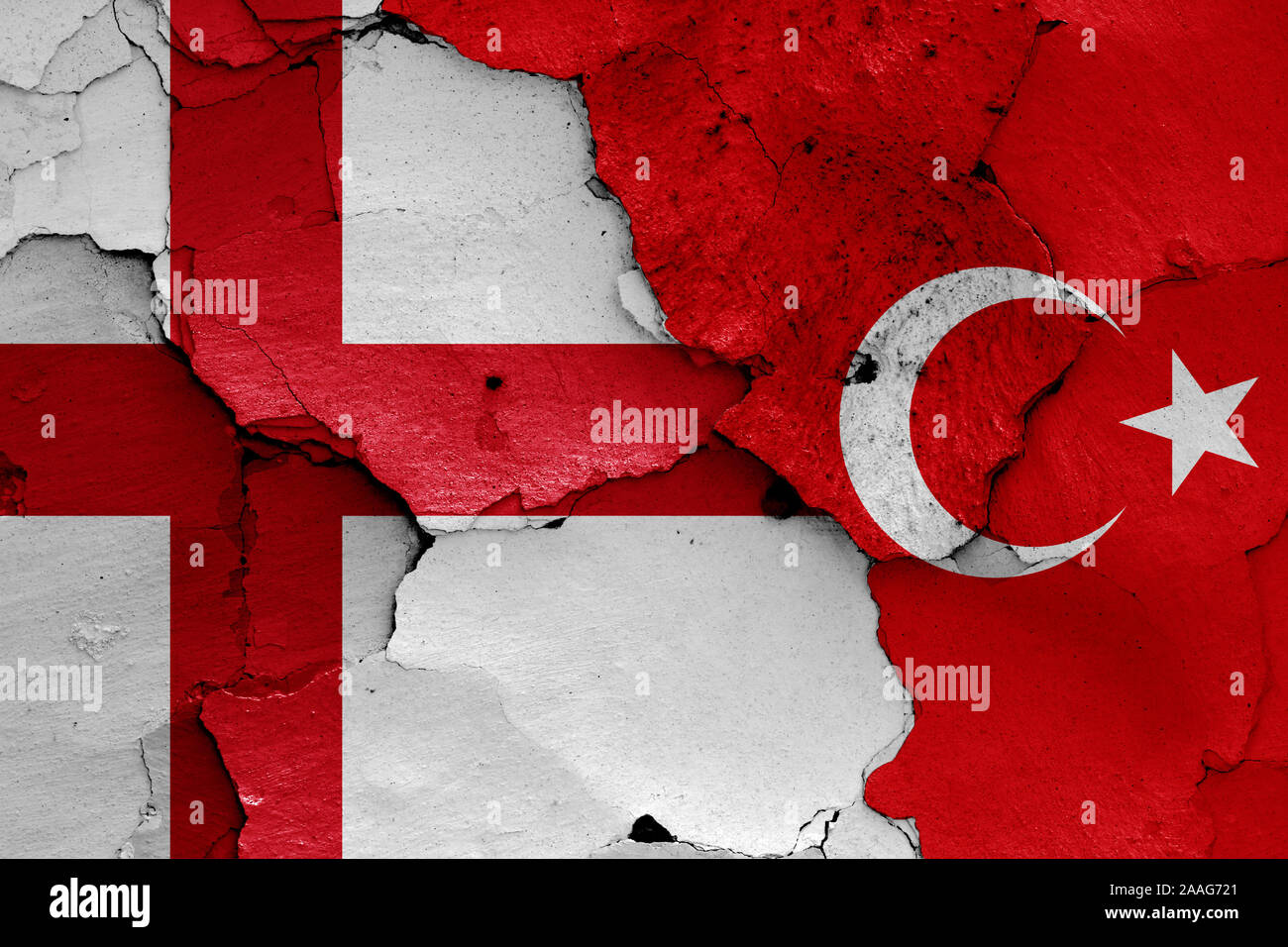 flags of England and Turkey painted on cracked wall Stock Photo - Alamy