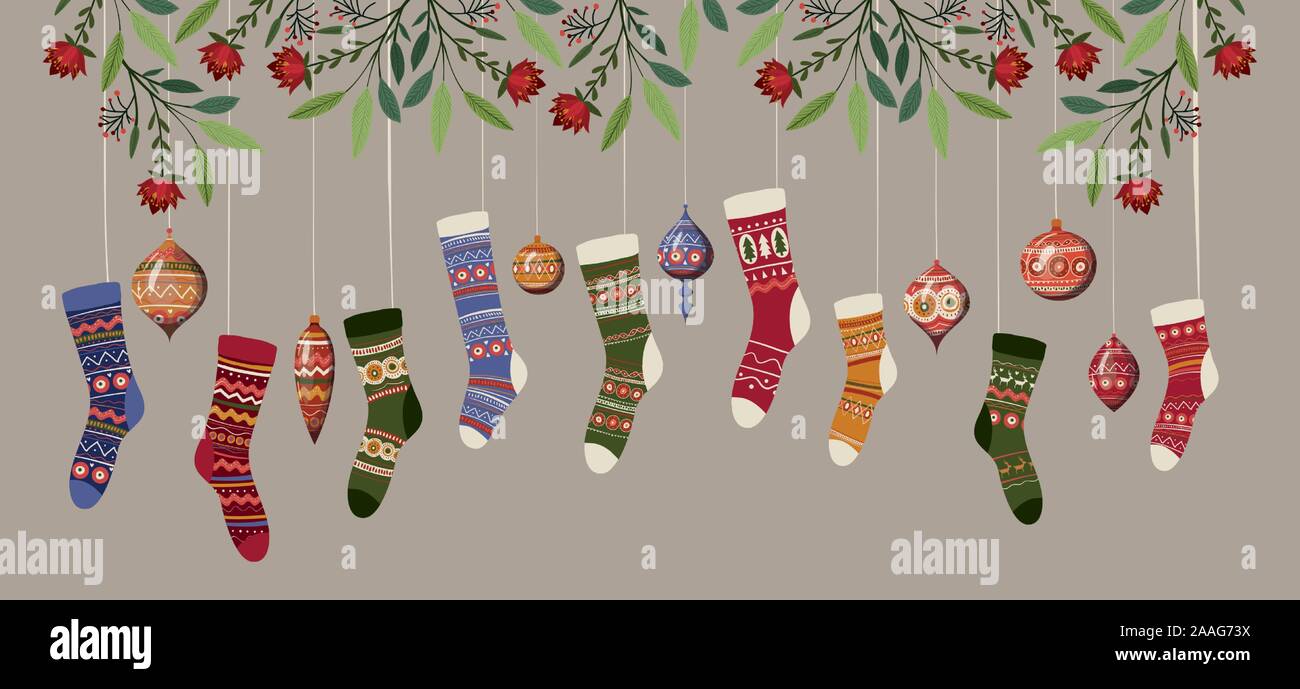 Merry christmas socks and spheres vector design Stock Vector Image ...