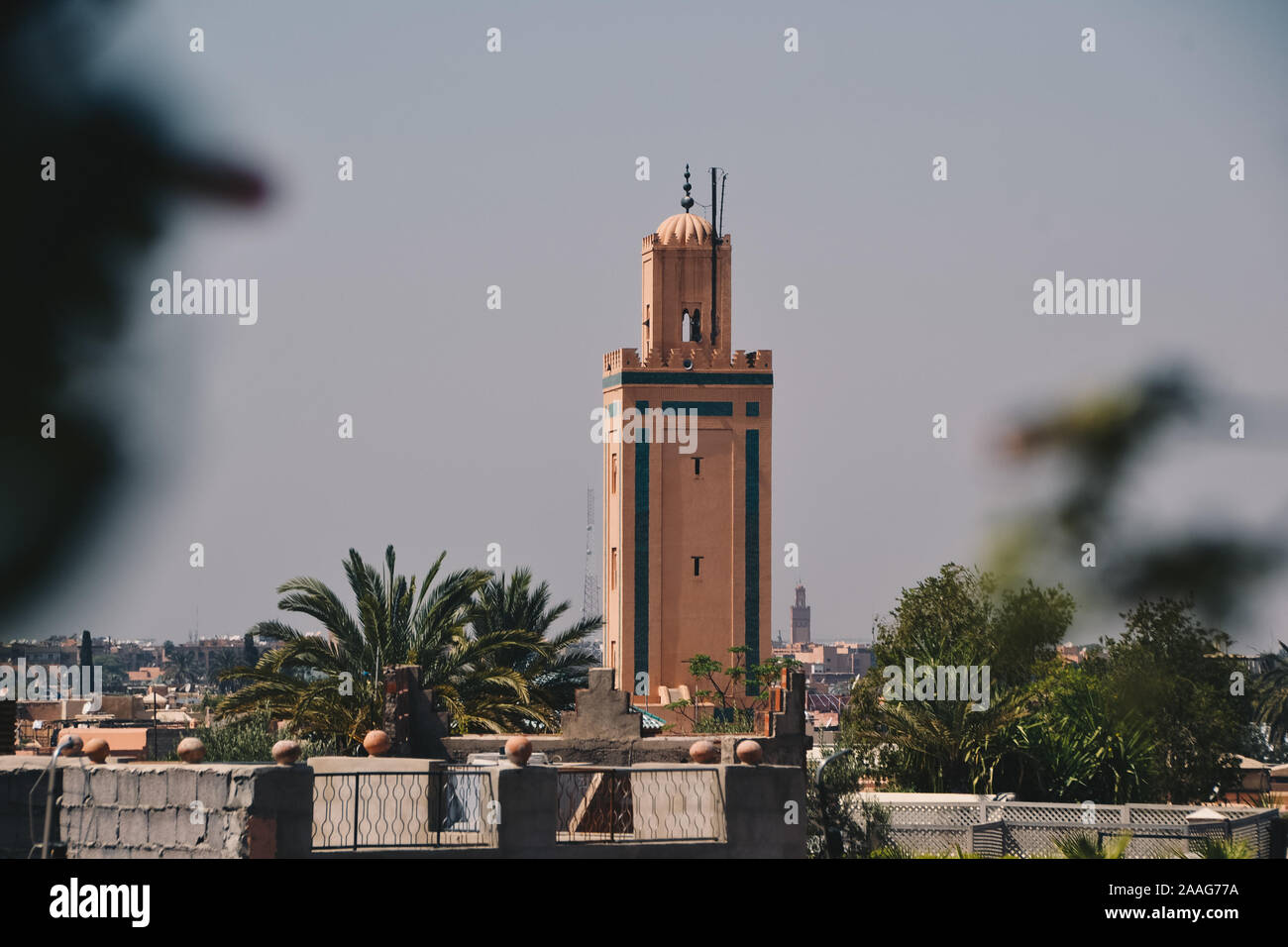 Marrakesh skyline with a mosque minaret Stock Photo - Alamy